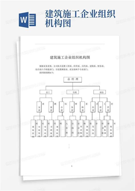 建筑施工企业组织机构图Word模板下载 编号lzrvexrv 熊猫办公