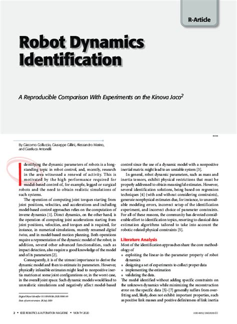 Pdf Robot Dynamics Identification A Reproducible Comparison With Experiments On The Kinova Jaco2