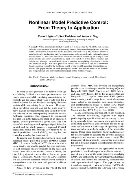 Pdf Nonlinear Model Predictive Control From Theory To Application