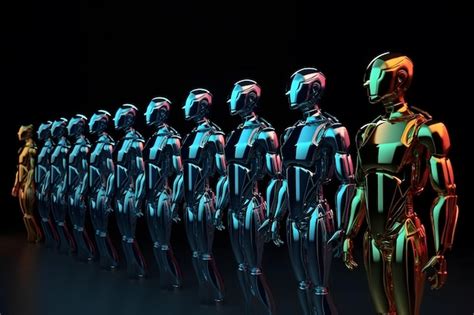 Premium Ai Image Robots Stand In Line Neural Network Ai Generated