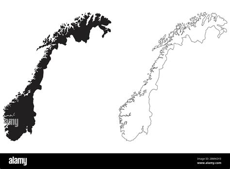 Carte De La Norvège Silhouette Et Contour Noirs Isolés Sur Fond Blanc
