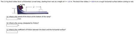 Solved The 20 Kg Block Slides Down Frictionless Curved Ramp Starting