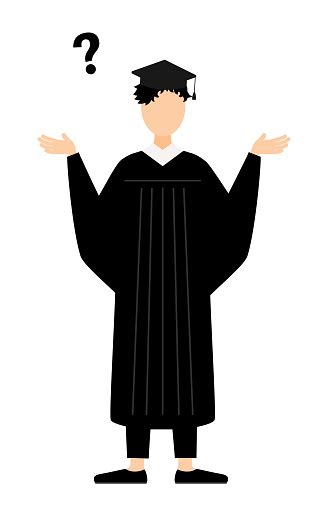 졸업식 가운과 사각형 모자를 쓴 아시아 남성 졸업생의 간단한 그림 걱정하는에 대한 스톡 벡터 아트 및 기타 이미지 걱정하는 공부 교습 Istock