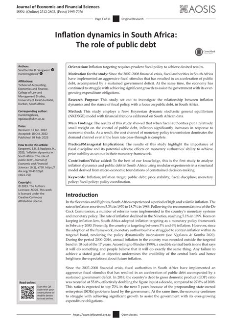 Pdf Inflation Dynamics In South Africa The Role Of Public Debt