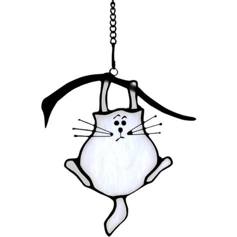 Climbing Tree Cat Decor Stained Glass Window Hanging White Cat