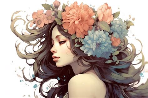 Premium Ai Image Woman With Flowers In Her Hair Anime Style
