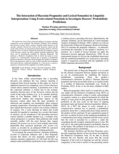 Pdf The Interaction Of Bayesian Pragmatics And Lexical Semantics In