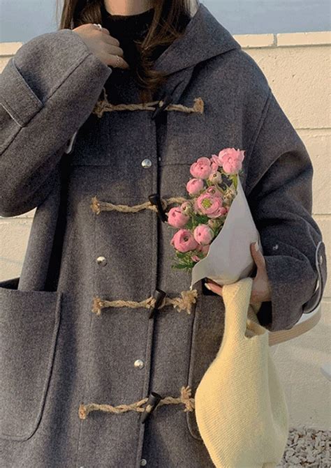 떡볶이코트 후드 롱코트 더플 자켓 루즈 박시 오버핏 더블 울코트 그레이