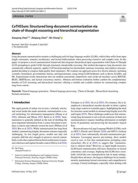 Pdf Cothssum Structured Long Document Summarization Via Chain Of