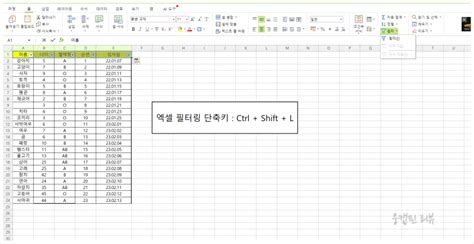 엑셀 필터 설정 추가 해제 단축키 사용 방법 네이버 블로그