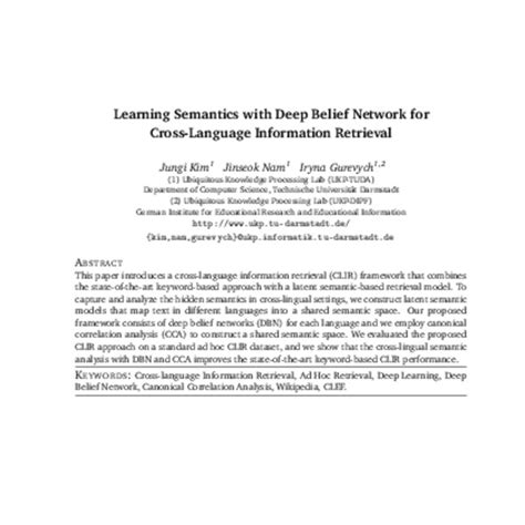 Learning Semantics With Deep Belief Network For Cross Language Information Retrieval Acl Anthology