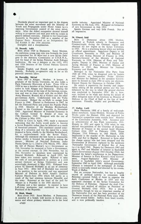 Report On Syrian Politicians Prepared By The British Embassy By Sir