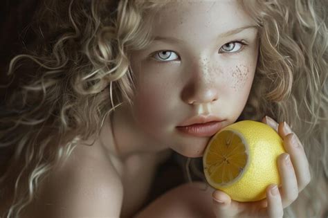 Portrait Of Young Girl With Lemon Natural Makeup And Skincare Premium