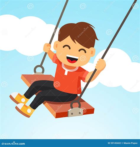 Niño Sonriente Feliz Del Muchacho Que Balancea En Un Oscilación