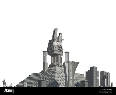 3D Illustration Of Futuristic Buildings Isolated On White Background