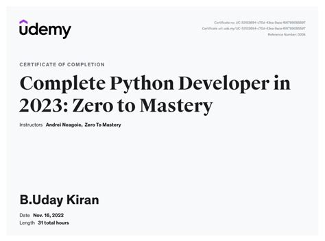 B Uday Kiran On Linkedin Python Developer Udemy Course