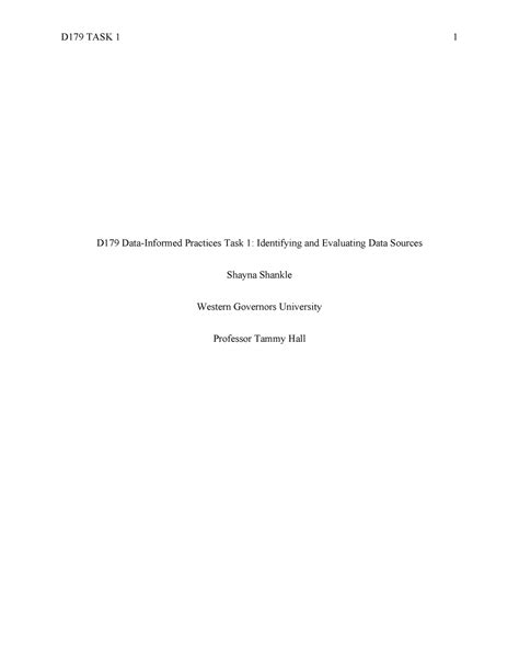 D179 Task 1 D179 Task 1 Identifying And Evaluating Data Sources