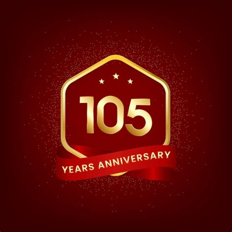 이벤트 초대 카드 인사말 카드 배너 포스터 전단지 책 표지 및 인쇄 벡터 Eps10을 위한 골드 번호와 빨간색 리본 디자인이 포함된 105년 기념일 템플릿 디자인 프리미엄 벡터