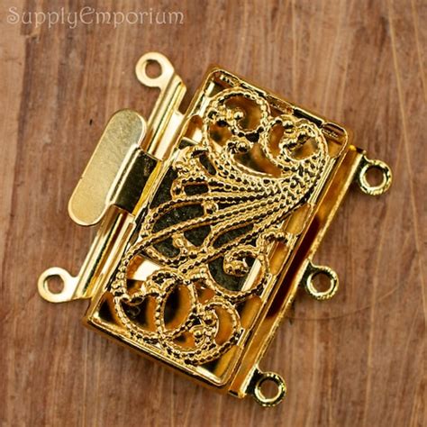 Antique Copper Box Clasp 3 Strand Etsy