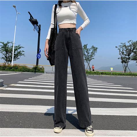 Cc Jeans 033 S 5xl กางเกงยีนส์ผู้หญิง เอวสูง ขากระบอก กระเป๋าข้าง สีมิด