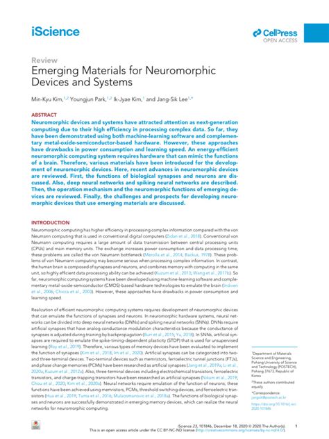 Emerging Materials For Neuromorphic Devices And Systems Pdf Science