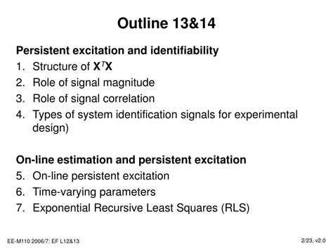 Ppt Lectures 12and13 Persistent Excitation For Off Line And On Line Parameter Estimation