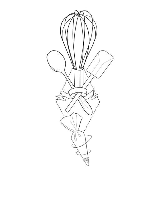 A Black And White Drawing Of A Whisk Spoons And Utensils