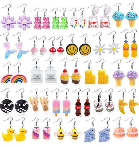 28 Pairs Weird Cute Earrings Funny Kawaii Indie Funky Earrings