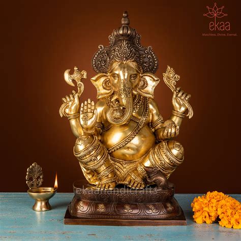 Brass Lord Ganesha Statue With Right Trunk Ekaa Handicrafts