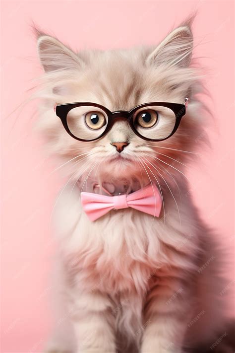 Premium Ai Image Closeup Portrait Of Funny Cat Wearing Glasses
