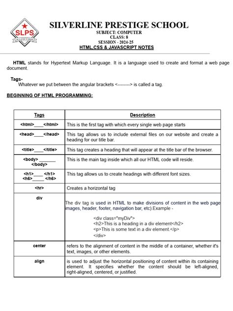 Html And Javascript Notes Pdf Html Element Html