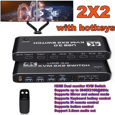 4k 60hz Hdmi Kvm Switch Usb 30 Dual Monitor Kvm Switch 2 Computers