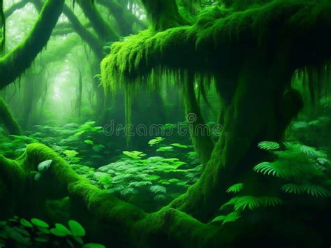Green Jungle With Big Trees Generative Ai Illustration Stock