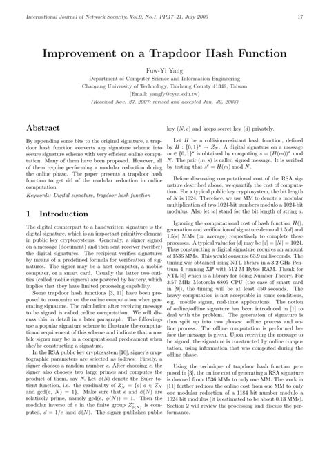 Pdf Improvement On A Trapdoor Hash Function