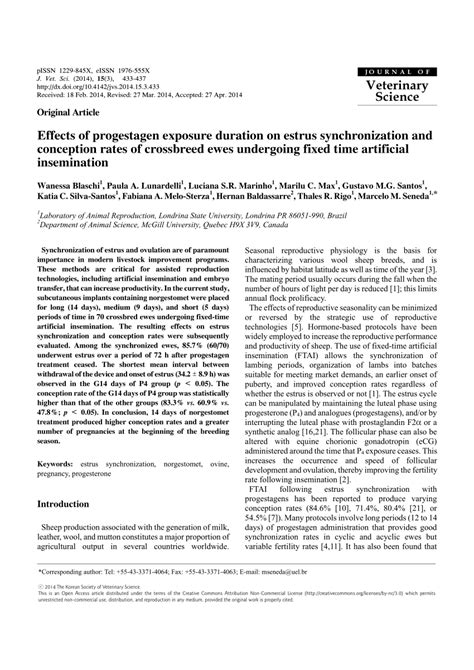 Pdf Effects Of Progestagen Exposure Duration On Estrus Synchronization And Conception Rates Of