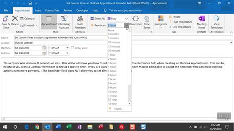Set Custom Times In Outlook Appointment Reminder Field Quick Win