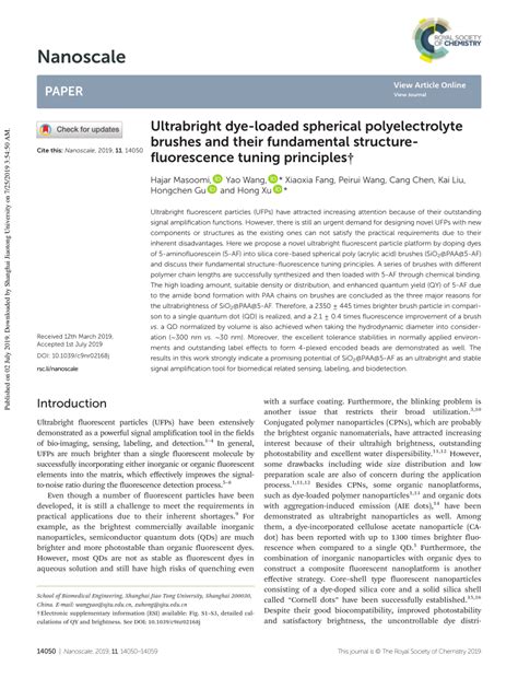 Pdf Ultrabright Dye Loaded Spherical Polyelectrolyte Brushes And