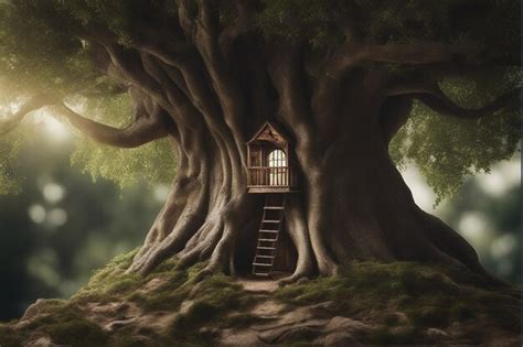 Premium Photo Fantasy Tree House Inside Tree Trunk