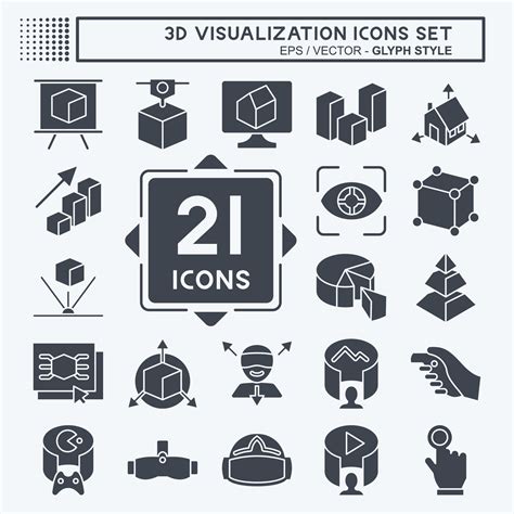 Icon Set 3d Visualization Related To 3d Visualization Symbol Glyph Style Simple Design