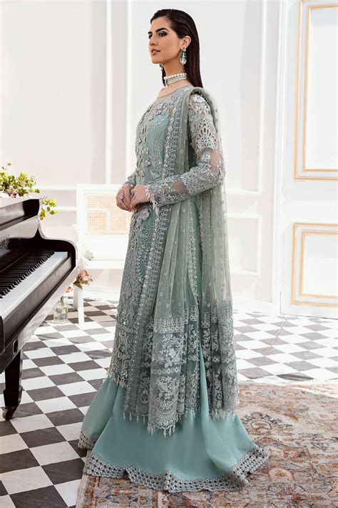 Luxury Aqua Blue Pakistani Wedding Dress Kameez Sharara Nameera By Farooq