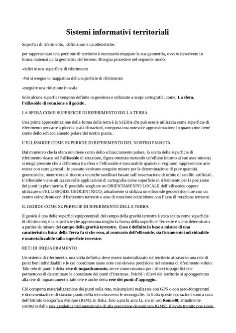 Riassunto Sistemi Informativi Territoriali Docsity