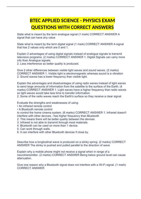 Btec Applied Science Physics Exam Questions With Correct Answers Btec Applied Science