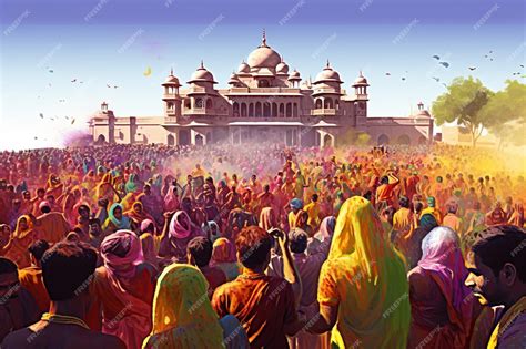 Premium Ai Image Holi Festival Celebrations In Nandgaon India Every