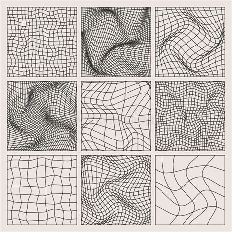 Wireframe Shapes Lined Perspective Mesh 3d Grid Low Poly Geometric Elements Stock Vector