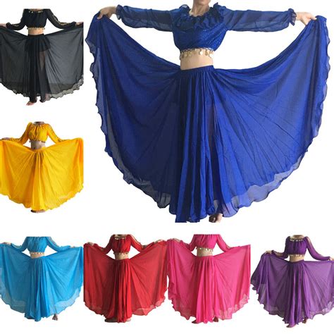 Womens Belly Dance Chiffon Full Circle Long Big Hem Skirt Dress