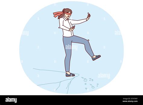 Blindfolded Girl Steps Forward Dont Know About Cliff And Danger To Fall