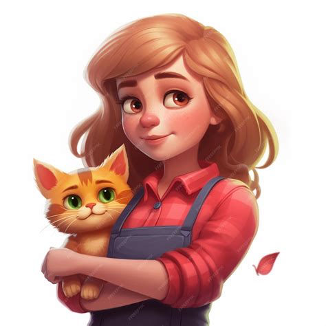 Premium Ai Image Cartoon Girl Holding A Cat In Her Arms Generative Ai