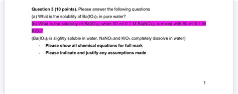Solved A What Is The Solubility Of Ba Io3 2 In Pure