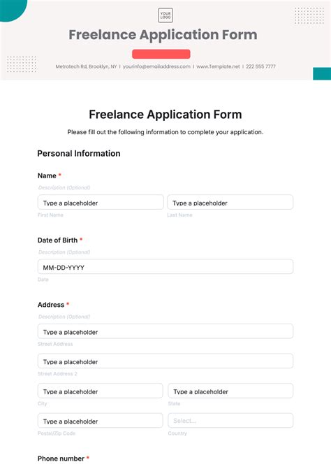 Freelance Application Form Template To Edit Online