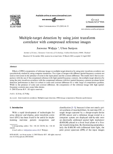 Pdf Multiple Target Detection By Using Joint Transform Correlator With Compressed Reference Images